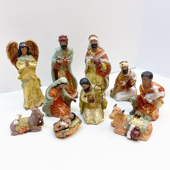 Hand Crafted | Holiday | Ceramic Hand Painted Multicolor Nativity Set ...